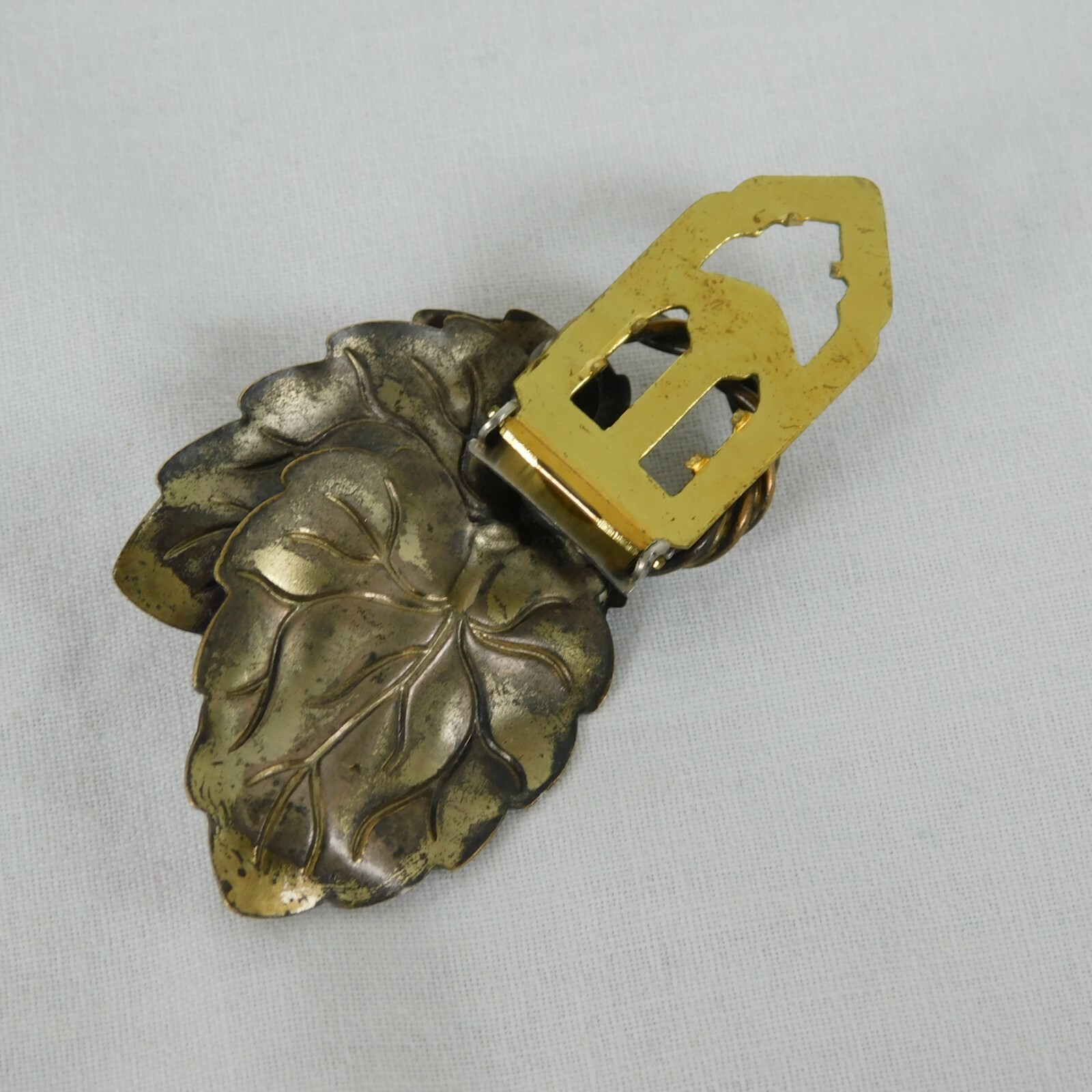 Set of 3 Layered Leaves Leaf Brass Tone Metal Vintage Dress Scarf Clips ...