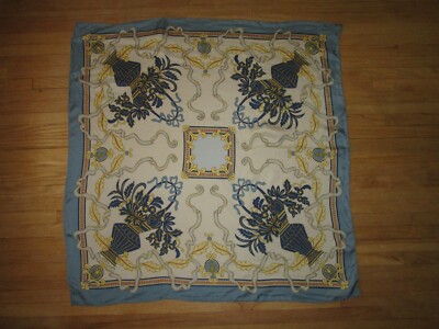 MARGO KLASS Blue Ivory Gold Scroll Eagle Print Silk Scarf w/ Hand ...