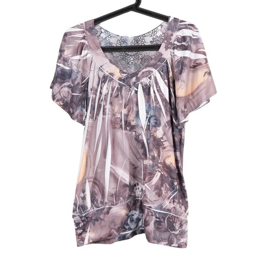 Simply Irresistible Blouse L Womens Top Lace Detail Back Gray Floral ...