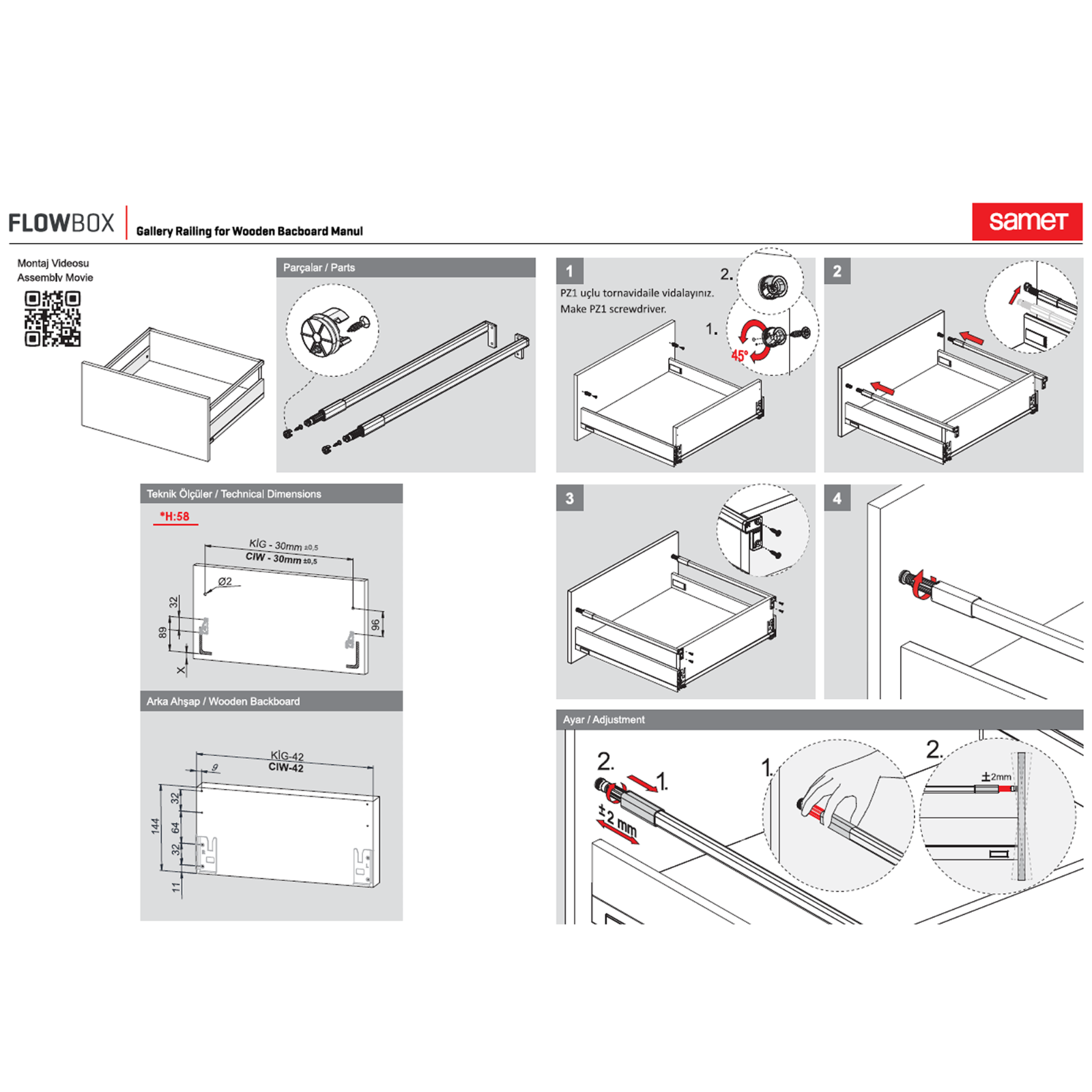 SAMET Kitchen Drawer Box Gallery Rail Glass Side Runners Soft Close ...