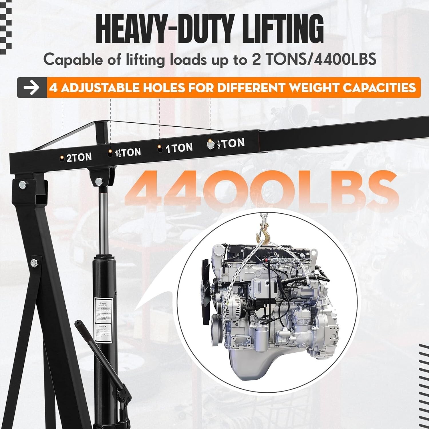 4400lbs Steel Folding Engine Hoist, Heavy Duty, Cherry Picker, Crane ...