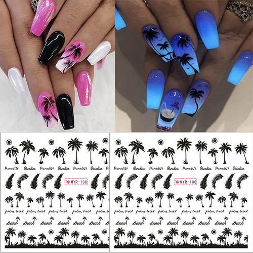 Water Transfer Coconut Tree Manicure Palm Tree Nail Stickers Tropical ...