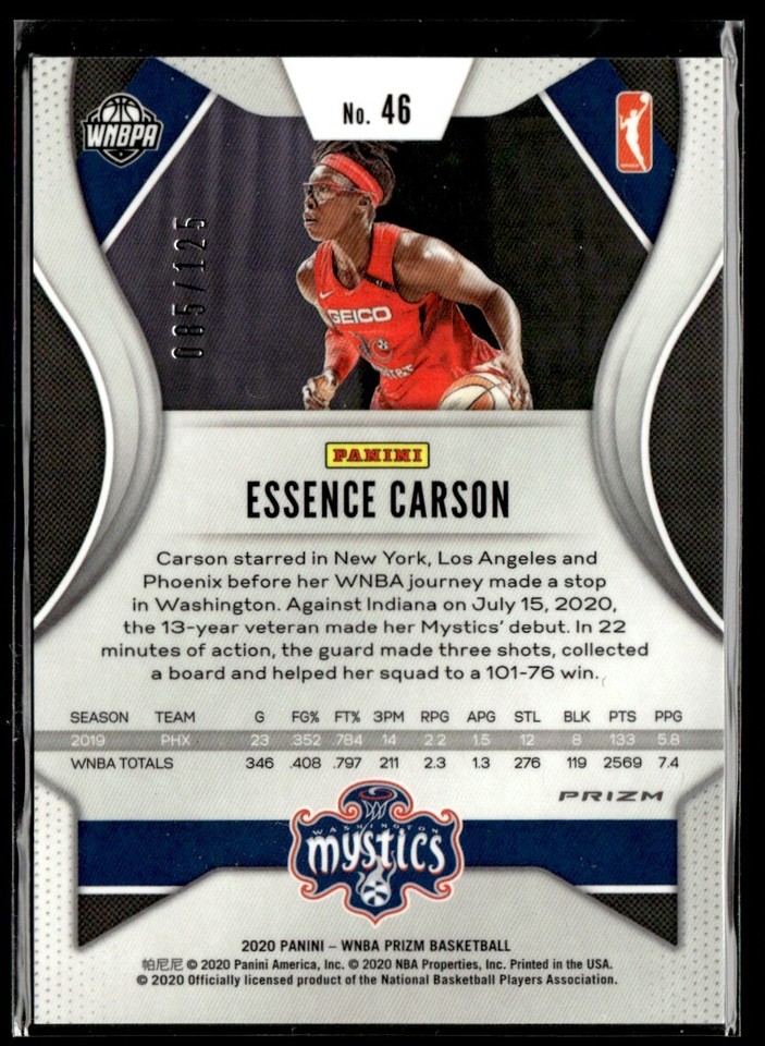 2020-21 Prizm WNBA Purple Prizm Essence Carson /275 Washington Mystics ...