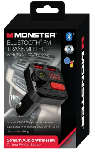 Monster LED Bluetooth FM Transmitter with 2 USB Ports, 3.4 Amp, 0.25lb ...