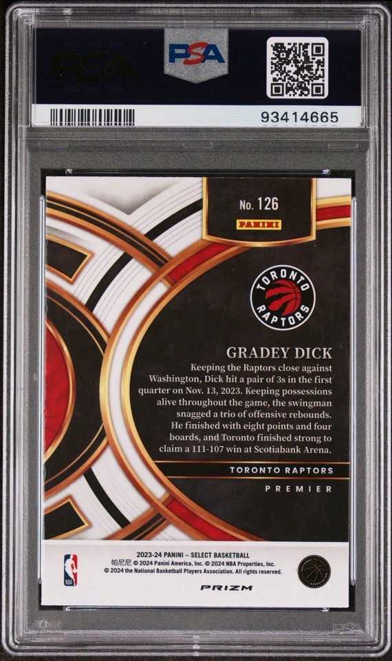2023-24 Panini Select GRADEY DICK Tectonic Prizm Rookie Toronto Raptors ...