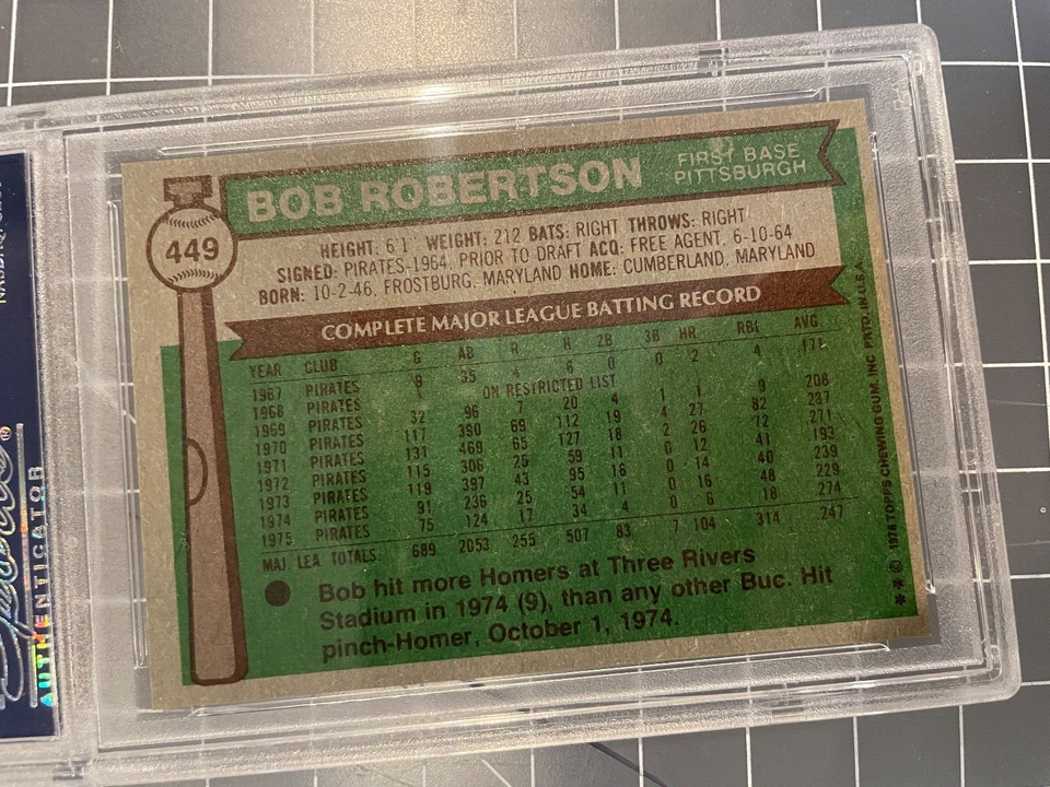 1976 TOPPS #449 BOB ROBERTSON PITTSBURGH PIRATES BASEBALL CARD PSA 8 NM ...