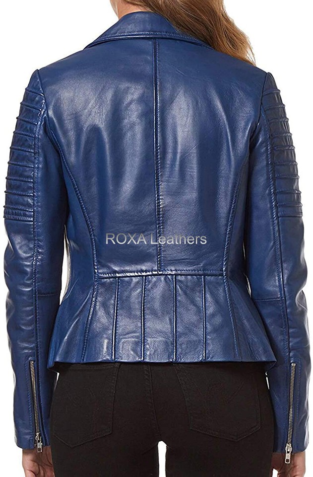 Luxury Women's Blue Authentic Sheepskin Real Leather Jacket Soft ...
