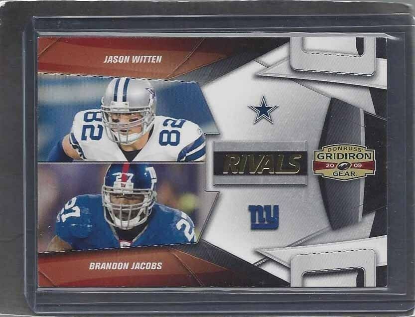 1/1 JASON WITTEN BRANDON JACOBS 2009 GRIDIRON GEAR RIVALS #D 27/100 ...