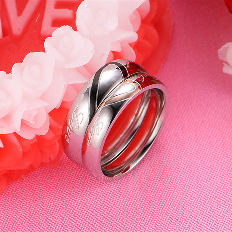 Titanium Steel Heart Shaped Couple Rings Men Women Wedding Rose Gold ...