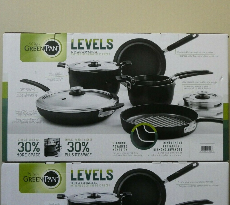 GreenPan Levels Cookware Set Healthy Ceramic Diamond Advanced Nonstick ...