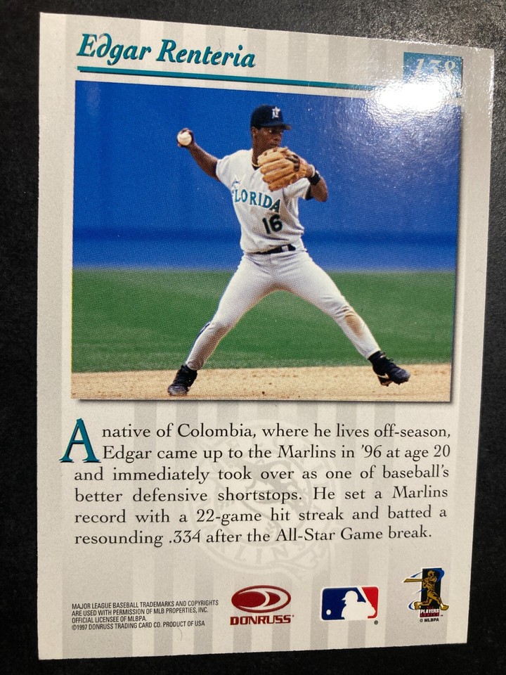 1997 Donruss Studio Gold Press Proofs Marlins Baseball Card #138 Edgar ...