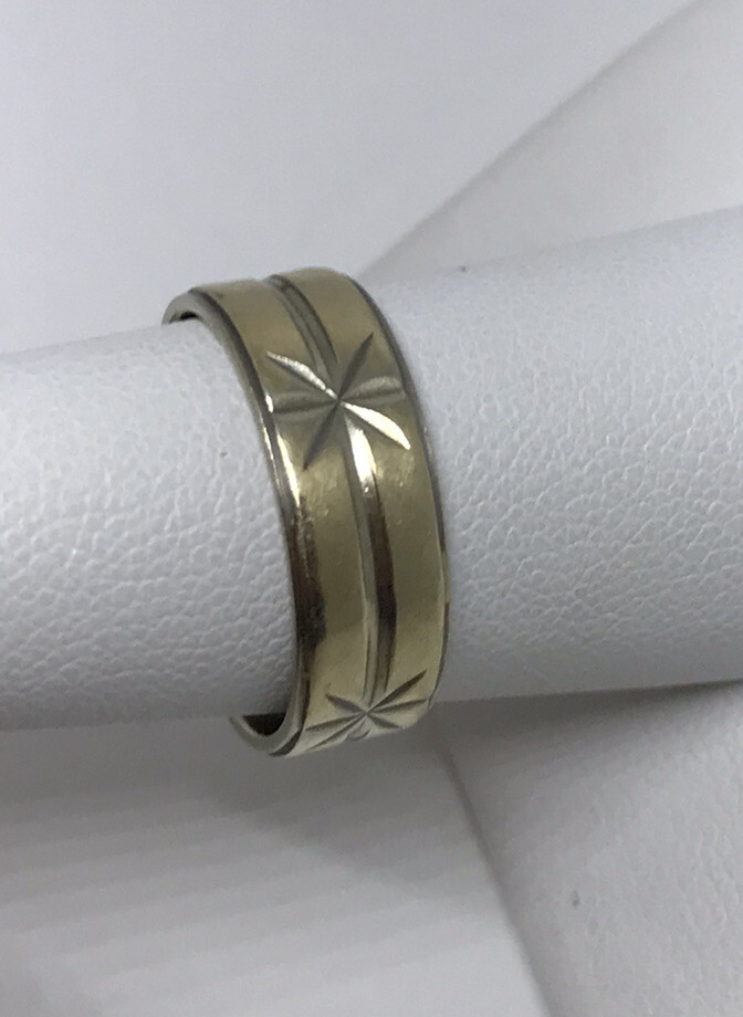 Ring Kaynar 14k Band 5.3 Grams White Yellow Gold Starburst 6.5mm Wide ...