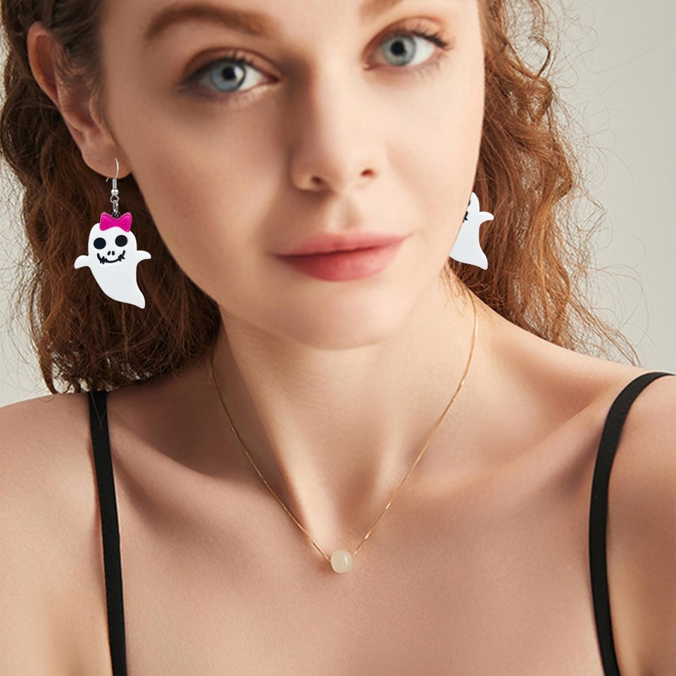 Halloween Earring Acrylic Ghost Skull Dangle Earrings Cartoon Ghost ...
