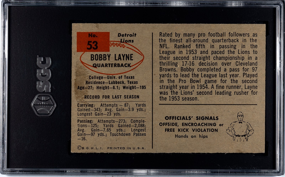1954 Bowman #53 Bobby Layne SGC 6 Lions HOF | eBay