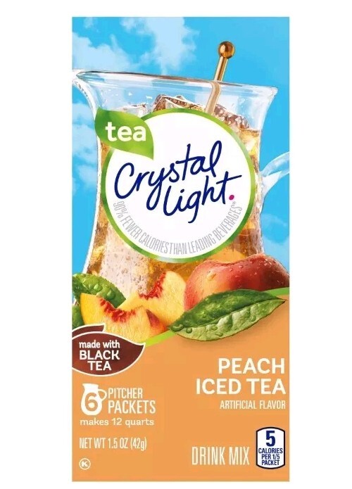 6 Boxes Crystal Light Peach Iced Tea Drink Mix Sugar Free 36 Pitcher ...