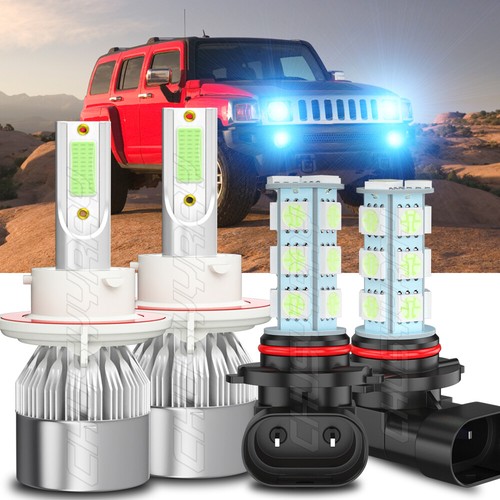 For Hummer H3 2006-2010 9008+9006 4pcs LED Headlights Hi/Lo+Fog Lamp ...