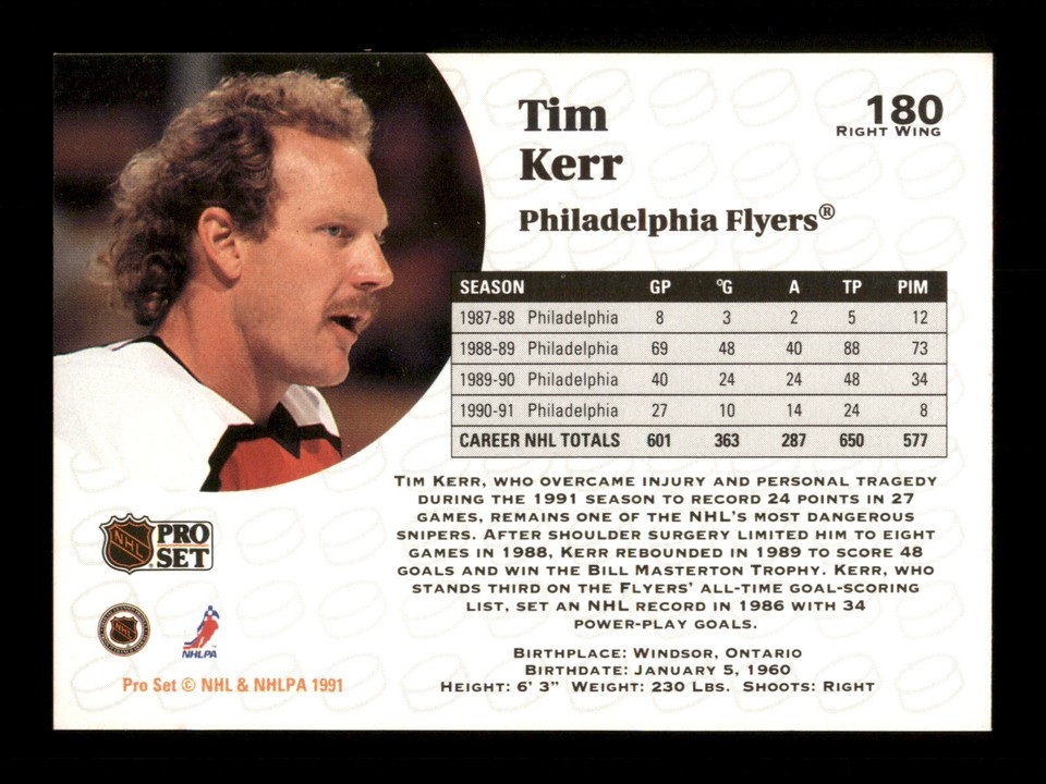 180 Tim Kerr 12 Rangers 1991 Pro Set Hockey Sports Trading Card | eBay