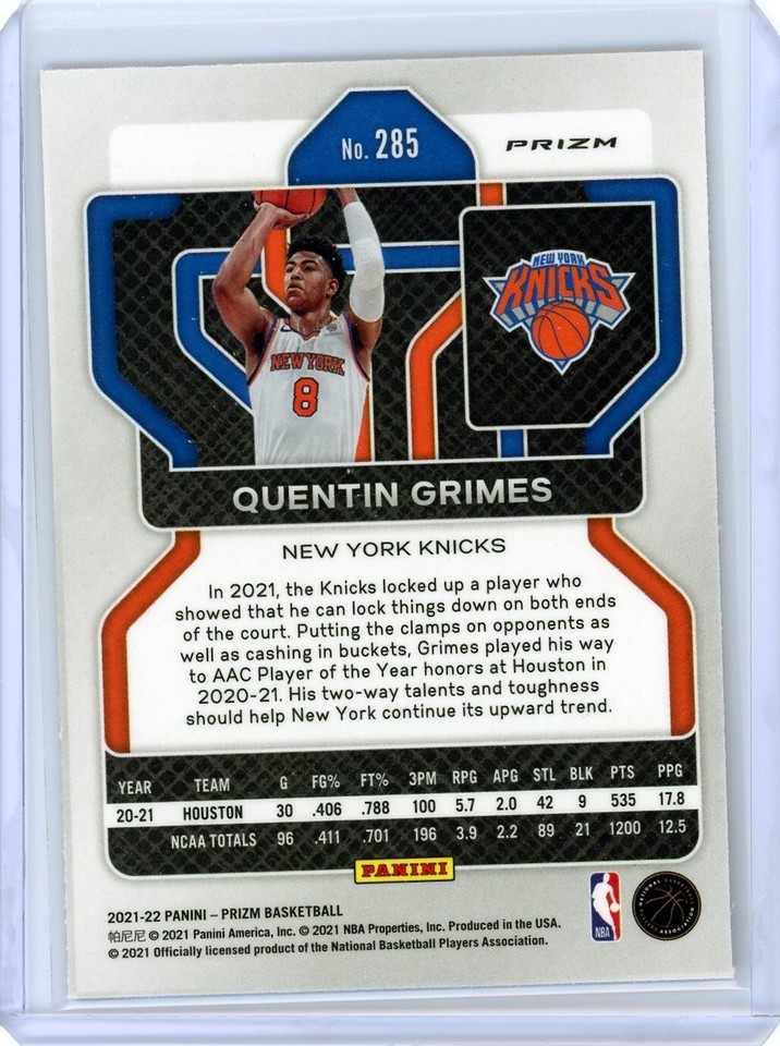 2021-22 Panini Prizm Quentin Grimes Pink Ice Prizm RC #285 Detroit ...