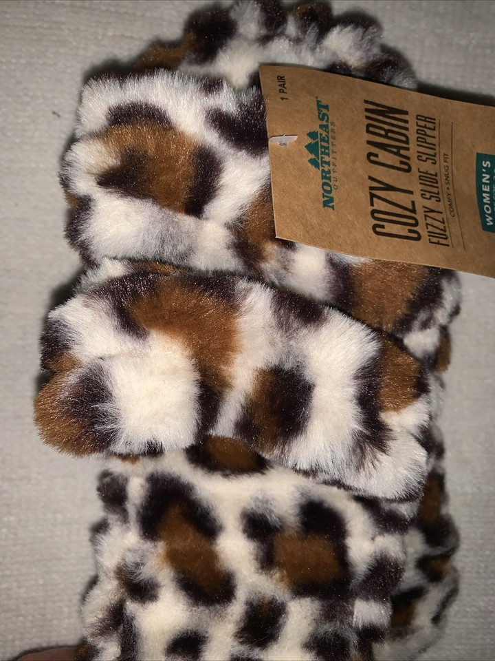 NWT New Cozy Cabin Womens Fuzzy Slide Slipper Leopard Size 7-9 | eBay