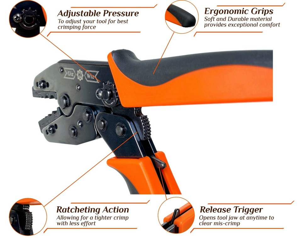 GIZWIZ RF Coax Ratchet Crimp Tool RG8 RG11 RG174 RG179 RG213 LMR400 H3K ...