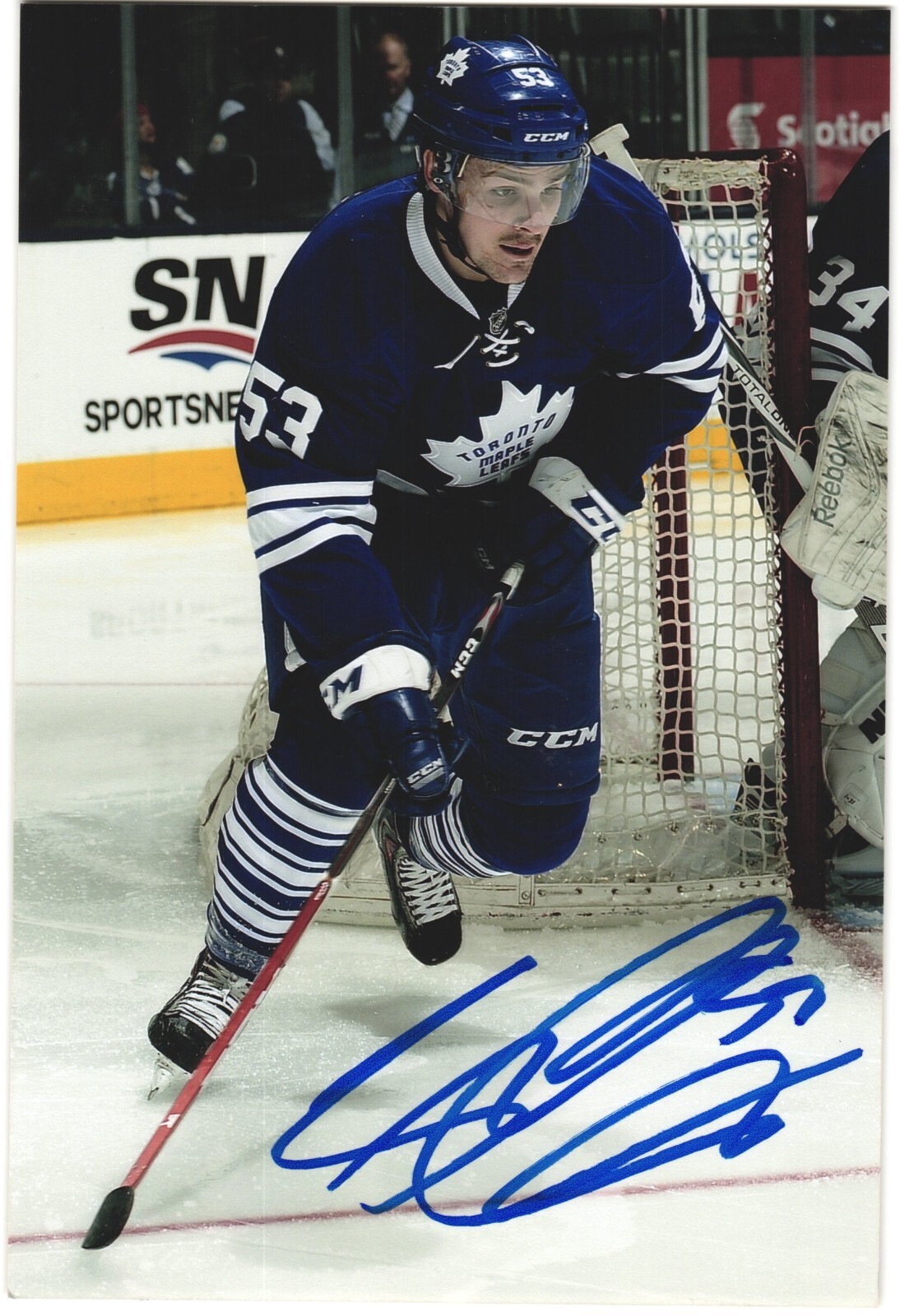 Sam Carrick Autographed 4x6 Color Photo Toronto Maple Leafs #53 Blue A ...