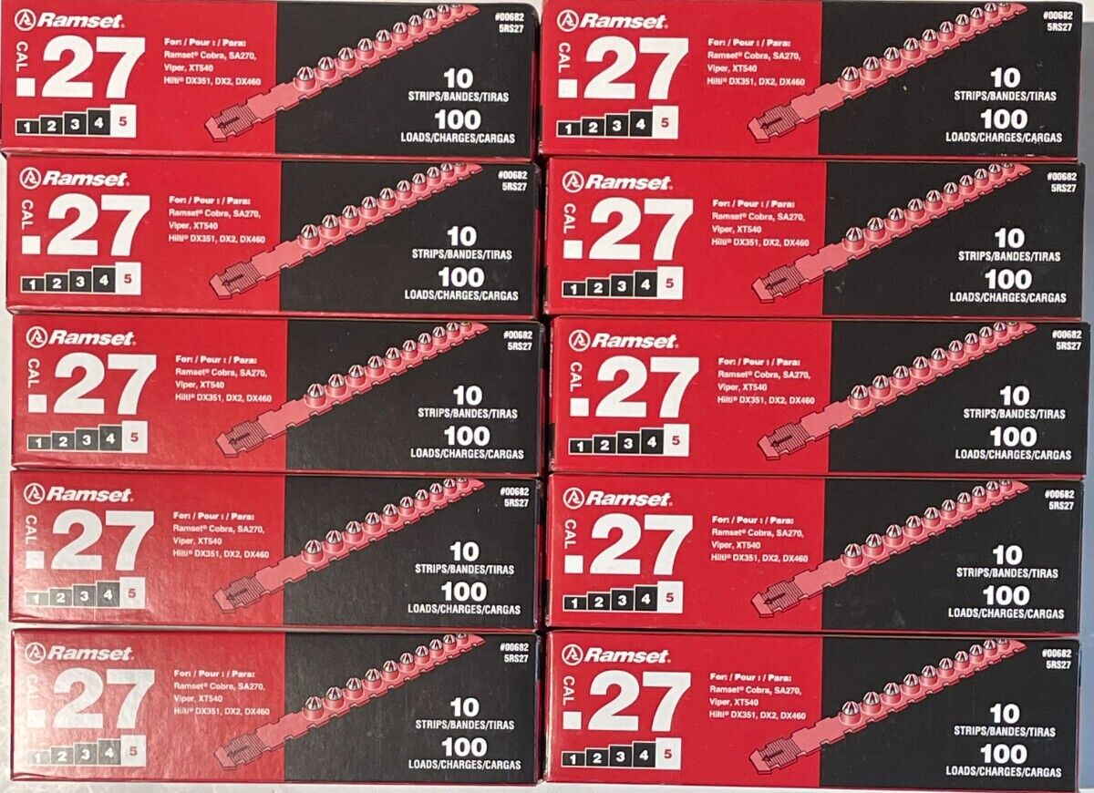 10X Boxes Ramset 5RS27 .27 Red Strip Loads Level 5 (Totals 1000 Loads ...
