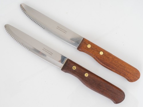 2 Tramontina Inox Steak Knives Serrated Edge 5" Stainless Walnut ...