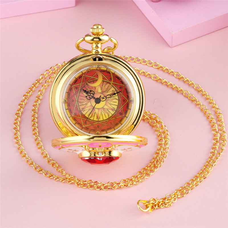 Pink Pocket Watch for Girls Cute Cartoon Design Quartz Fob Watch with ...
