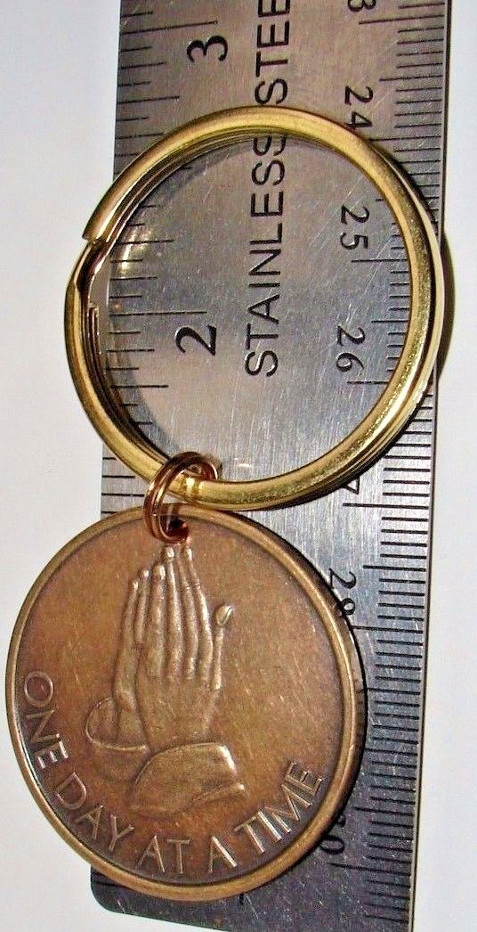 Alcoholics Anonymous Bronze AA Praying Hands Sober Keychain ring ...