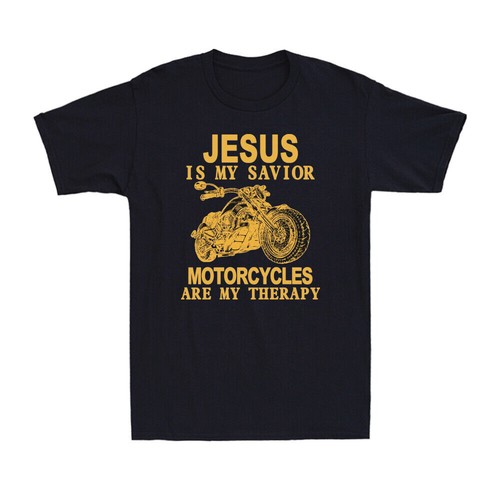 Jesus Is My Savior Motorcycles Are My Therapy Vintage Men's Cotton T ...