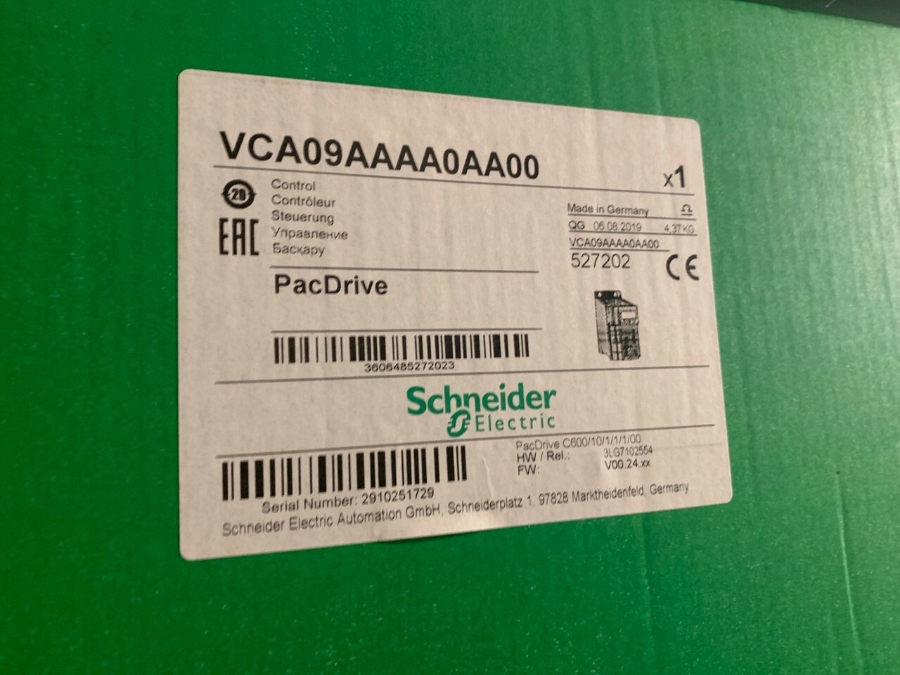 Schneider (VCA09AAAA0AA00) Pacdrive C600/10/1/1/1/00- FW: Serial for ...