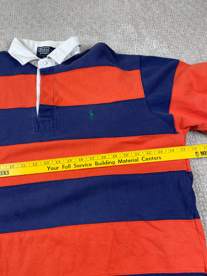 Vintage Polo Ralph Lauren Rugby Shirt Mens Large Orange Blue Striped ...