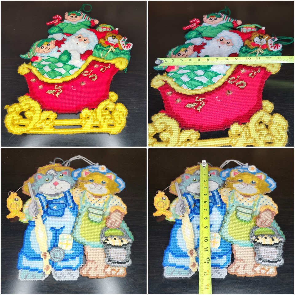 Needlepoint On Plastic Canvas Lot Of 8 Holiday Seasonal Wall Decor Hand ...