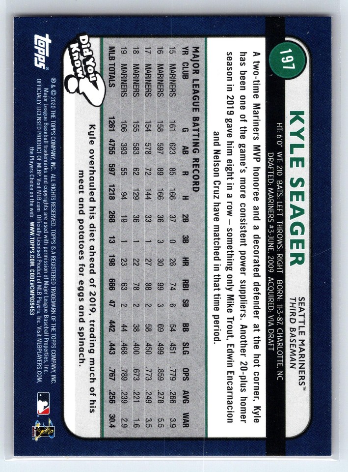 Kyle Seager 2020 Topps Big League Orange Seattle Mariners #197 | eBay