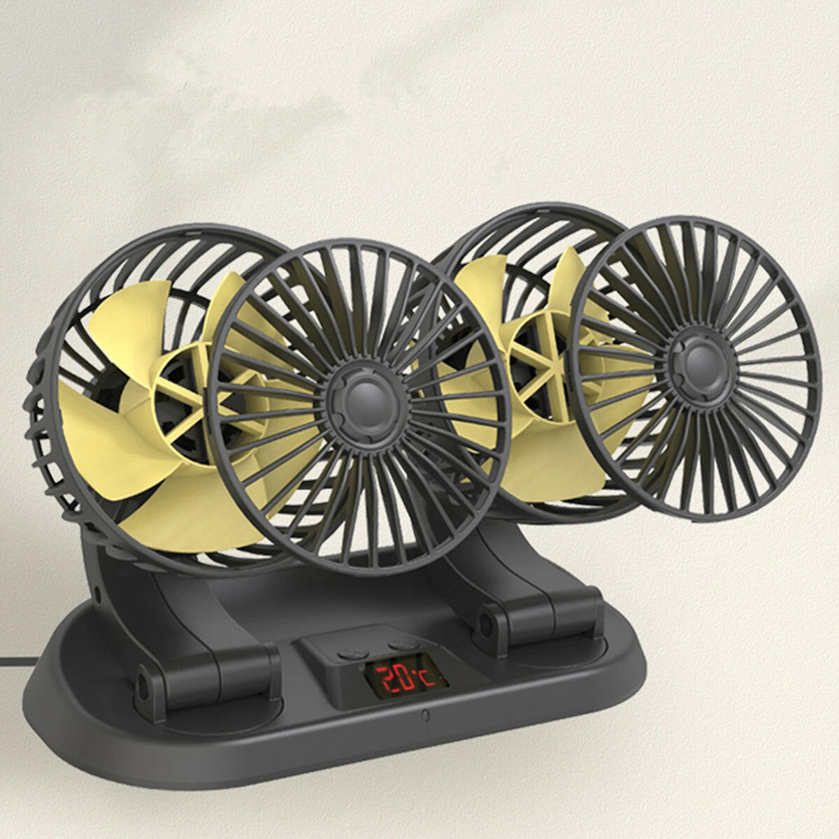 Car Summer Cooling Fan LED Light Dual Head Fans Dashboard