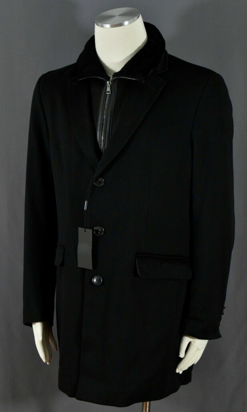 Gallotti Virgin Wool Shearling Zip Out Bib Men's Car Coat Jacket EU 56 ...