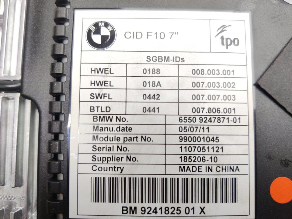 BMW F SERIES Schermo CID 7" 9289007 65509289007 9266384 AA FS | eBay