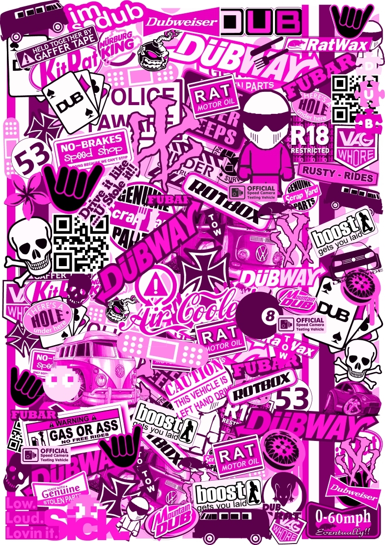 A5 Micro Size EURO Style PINK Vinyl Sticker Bomb Sheet JDM Ratlook R/C ...