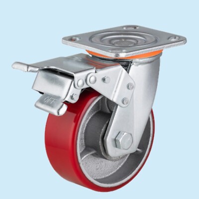 2 Count Iron Core Polyurethane Locking Caster Wheels Industrial Heavy ...