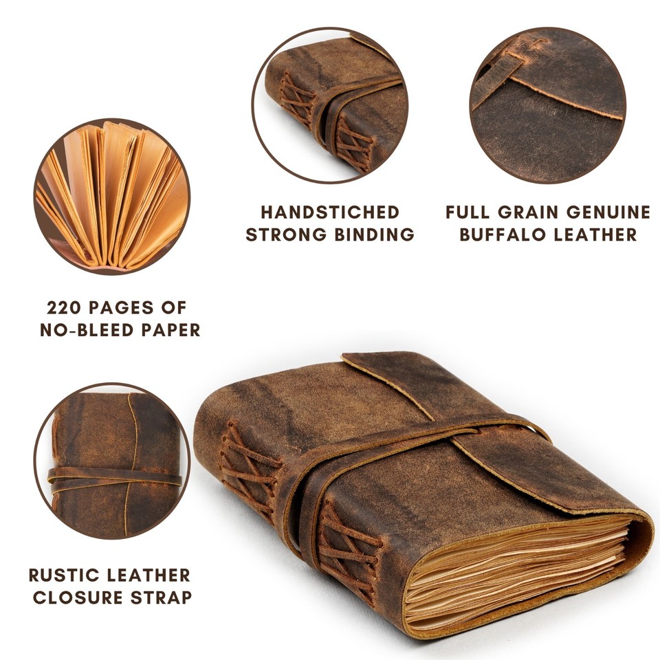 Vintage Journal 220 Antique Paper 7 X 5 inches Leather Bound Handmade ...