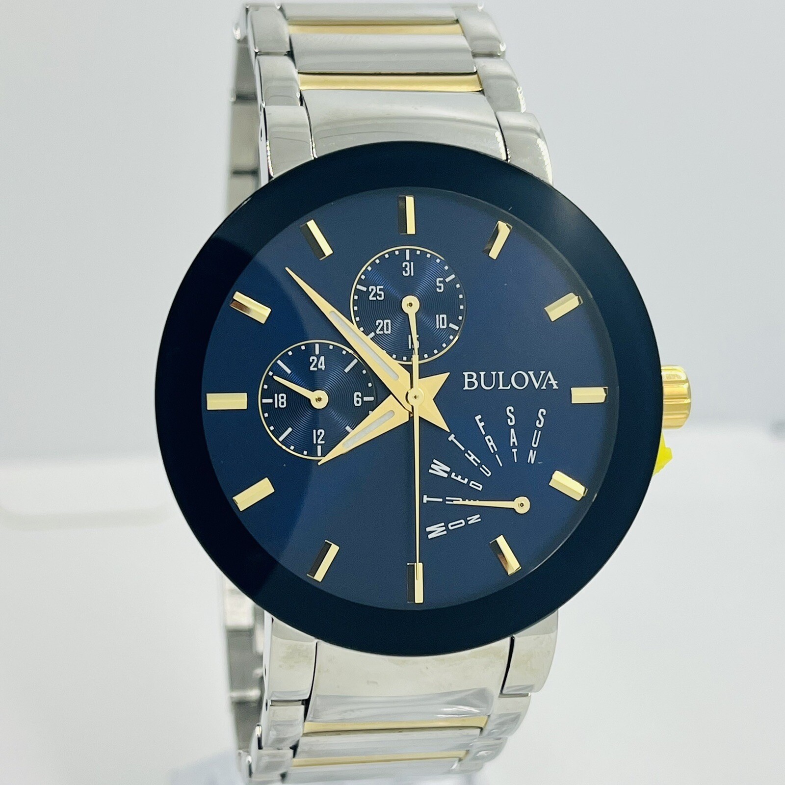 Bulova Men's Futuro Stainless Steel Two Tone Blue Dial 40mm Watch ...