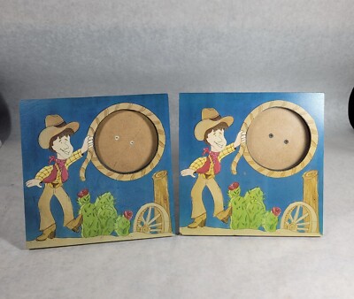 Set Of 2 Photo Picture Frames Western Cartoon Cowboy Roper Lasso 8.5"×8 ...