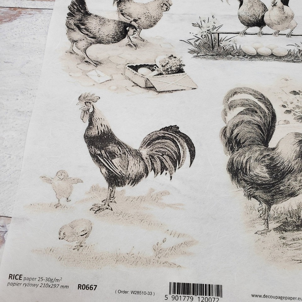 Vintage Chickens | A4 Rice Paper | ITD Collection | Paper for Decoupage ...