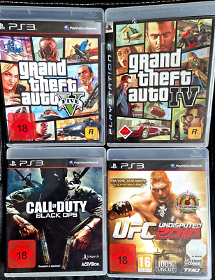4 Playstation 3 Spiele, Grand Theft Auto 4 + 5, CoD Black Ops, UFC ...