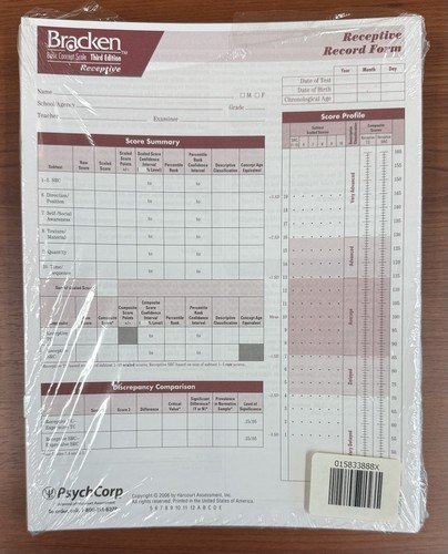 Bracken Basic Concepts Scale 3rd Edition Receptive Record Forms 25 Pack ...