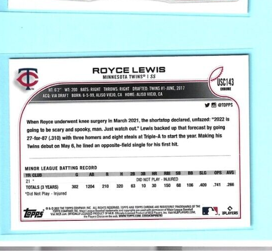 2022 Topps Chrome Update Royce Lewis Rookie Card - Purple Refractor - # ...