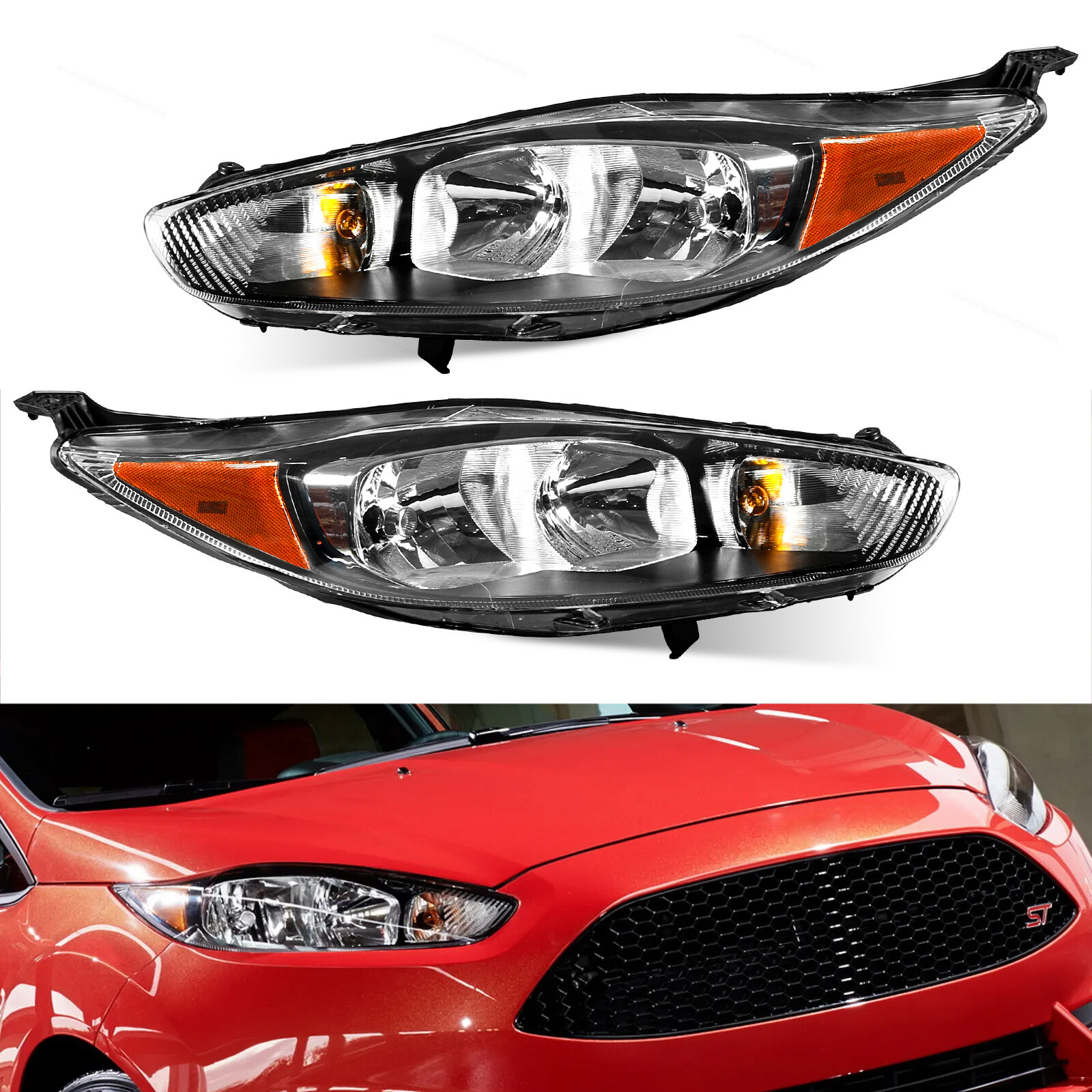 Pair Factory Style Black Headlights Fit For 2014-2019 Ford Fiesta ...