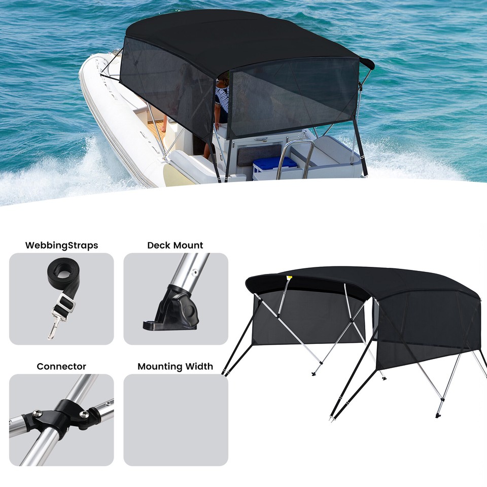 1200D Bimini Top 3 Bow / 4 Bow Canopy Boat Cover 6ft / 8ft Long With ...