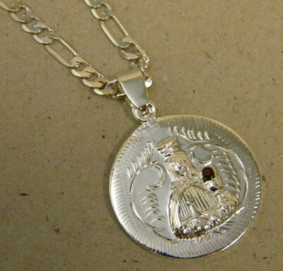 Men's Lady's Silver Plated Santa Barbara Red CZ Charm & Figaro Chain ...