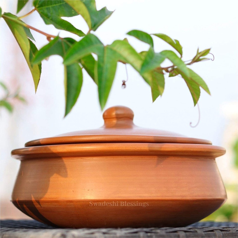 Clay Handi/Earthen Kadai/Clay Pot for Cooking & Serving with Lid 2.8 ...